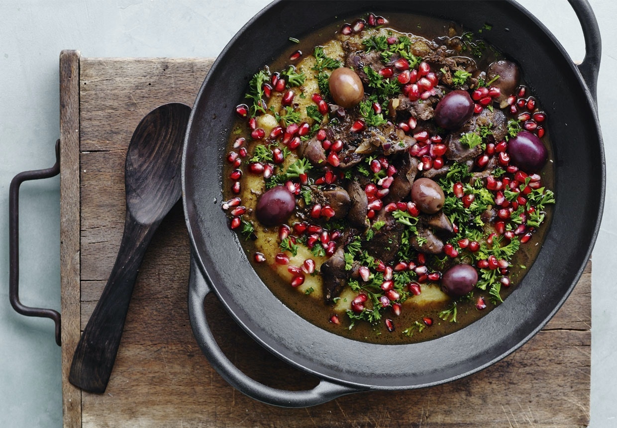 Kyllingelever | Kylling med oliven og granatæble | bobedre.dk
