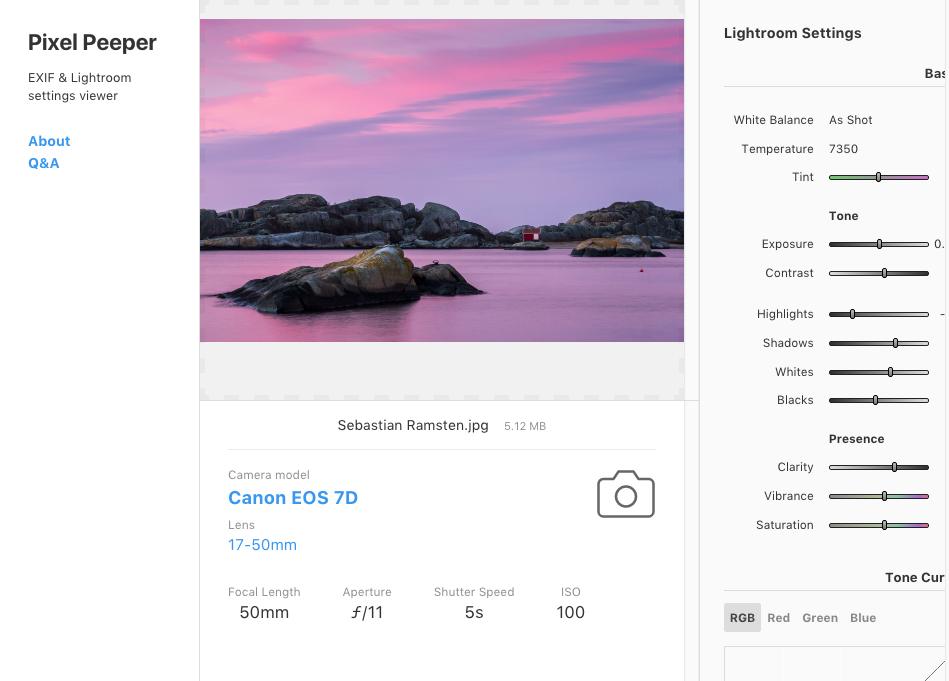 Pixel Peeper visar Lightroom-justeringar | digitalfotoforalla.se