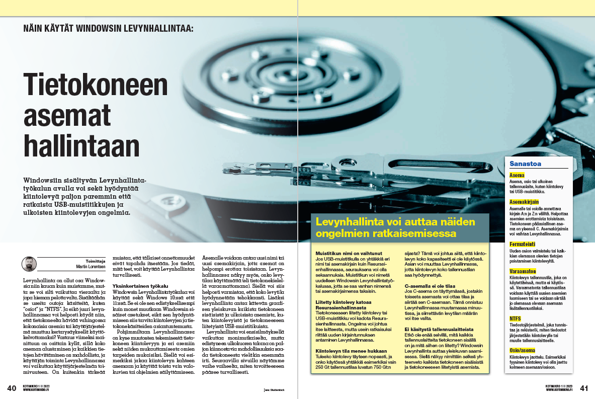 Tietokoneen asemat hallintaan | kotimikro.fi