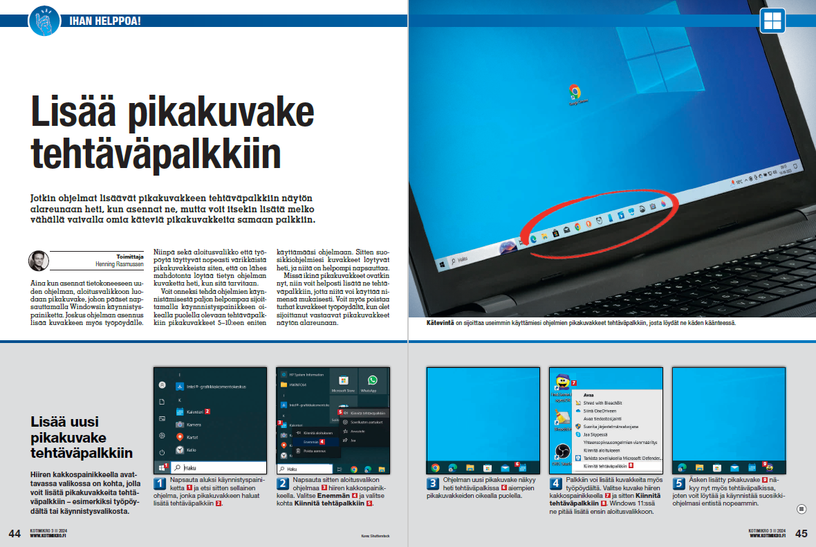 Lisää pikakuvake tehtäväpalkkiin | kotimikro.fi